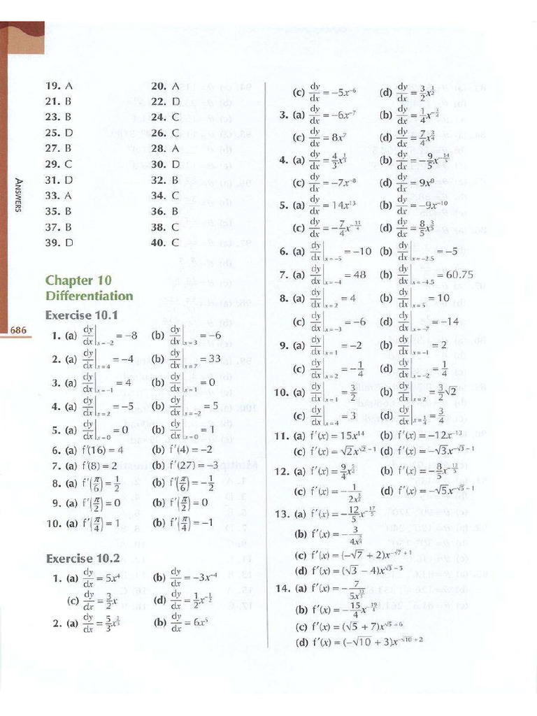 Additional Math Differentiation Answers PG 700 To 711 Chap 10 | PDF