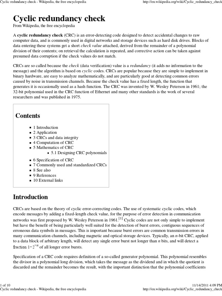 Cyclic Redundancy Check - Wikipedia, The Free Encyclopedia | PDF ...