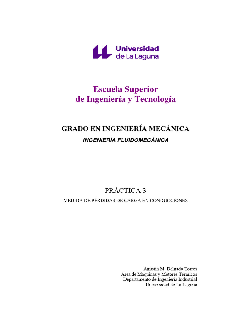 GIM IF Practicas Guiones P3 MedidaPerdidaCarga 1819 | PDF | Numero Reynolds | Turbulencia