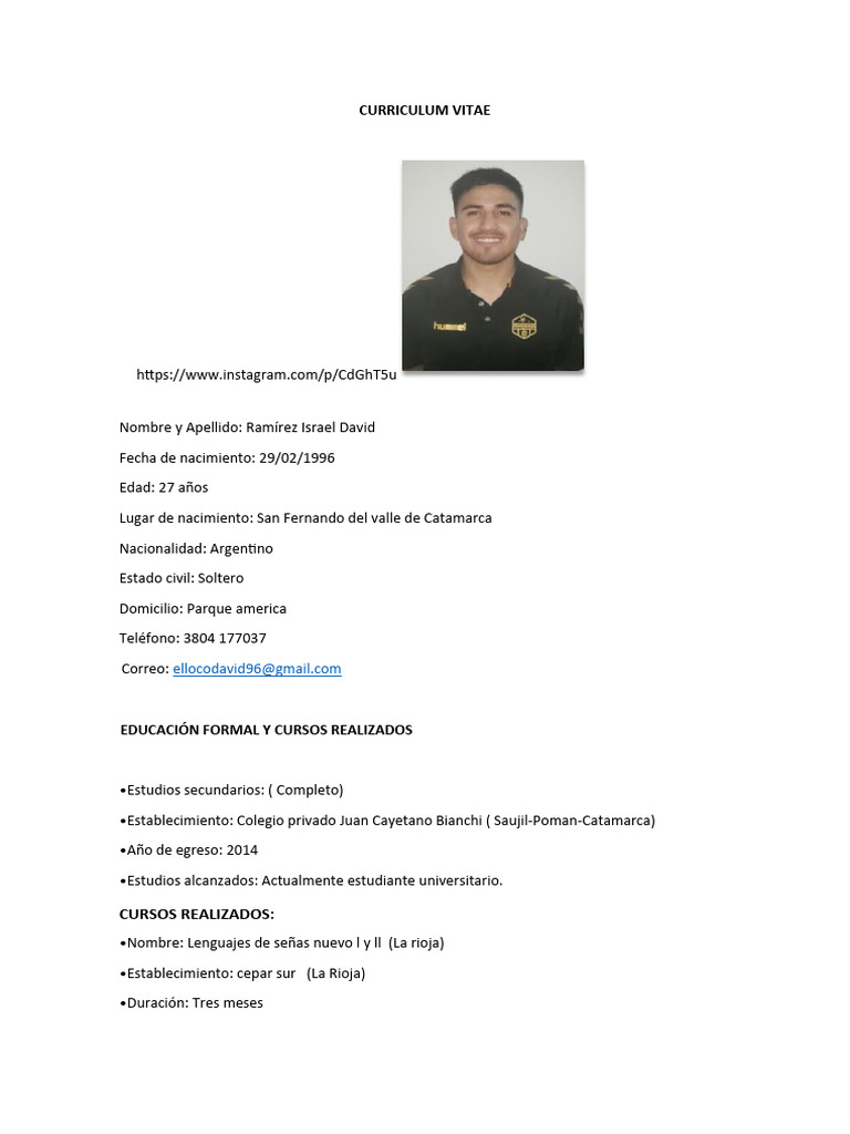 Cv. Ramirez David | PDF | Crecimiento personal y profesional