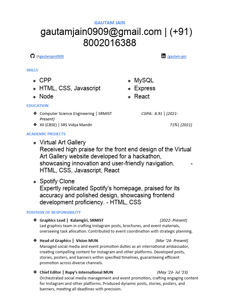 Gautam Jain Resume | PDF