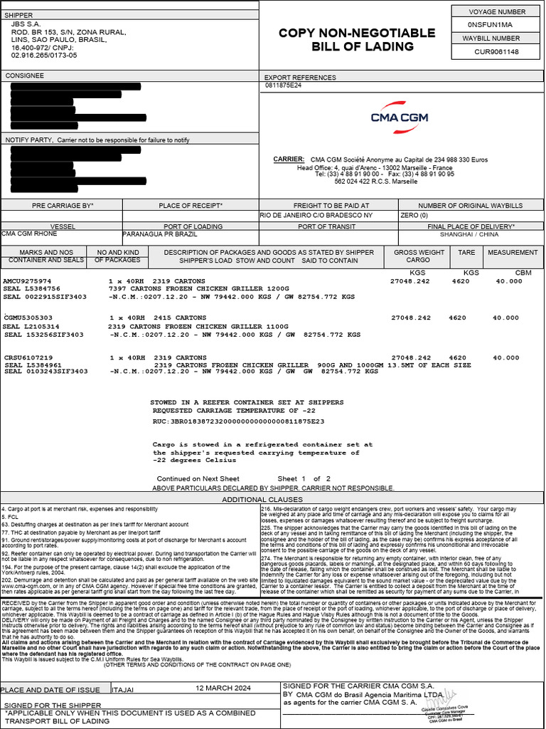 Shipping Documents | PDF | Cargo | Bill Of Lading