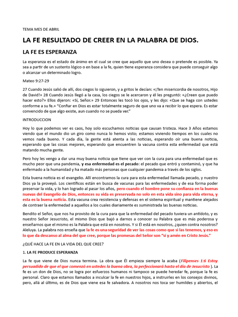 La Fe Es Esperanza | PDF | Fe | Pecado