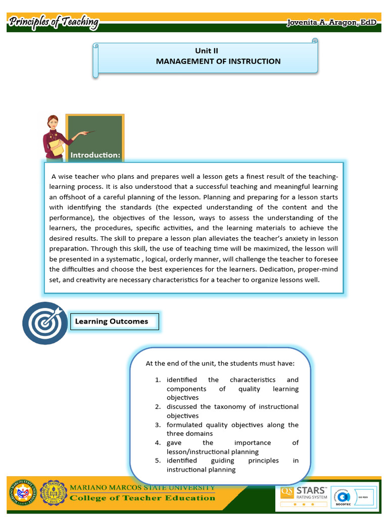 UNIT II Management of Instruction | PDF | Learning | Teachers