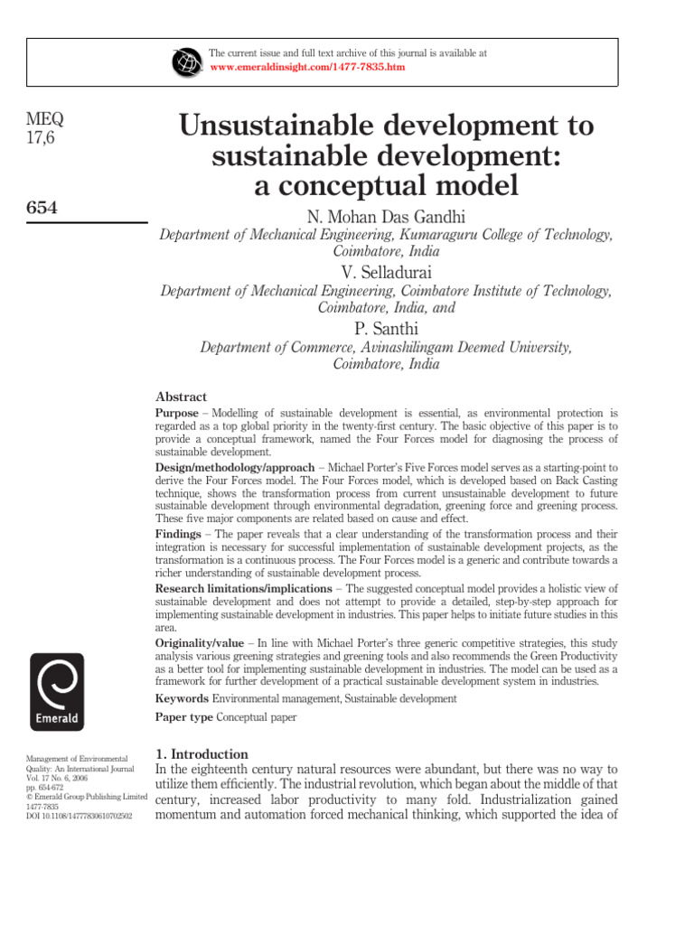 Unsustainable Development To Sustainable Development: A Conceptual Model | PDF | Sustainability ...