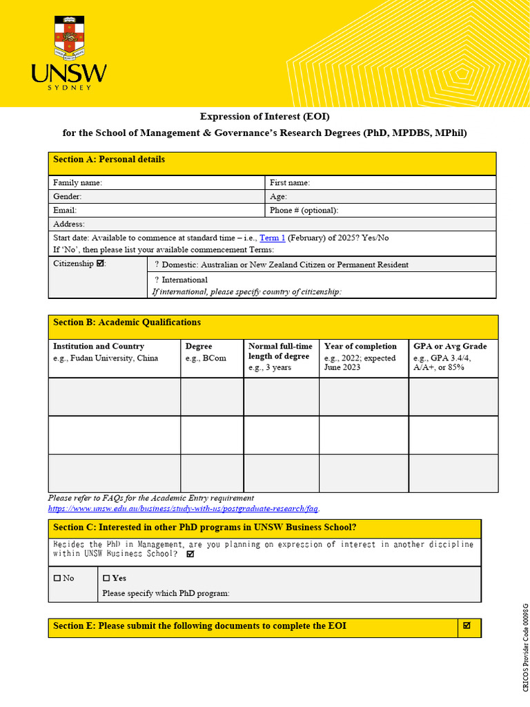 2024 01 Management and Governance Eoi Form | PDF | Doctor Of Philosophy