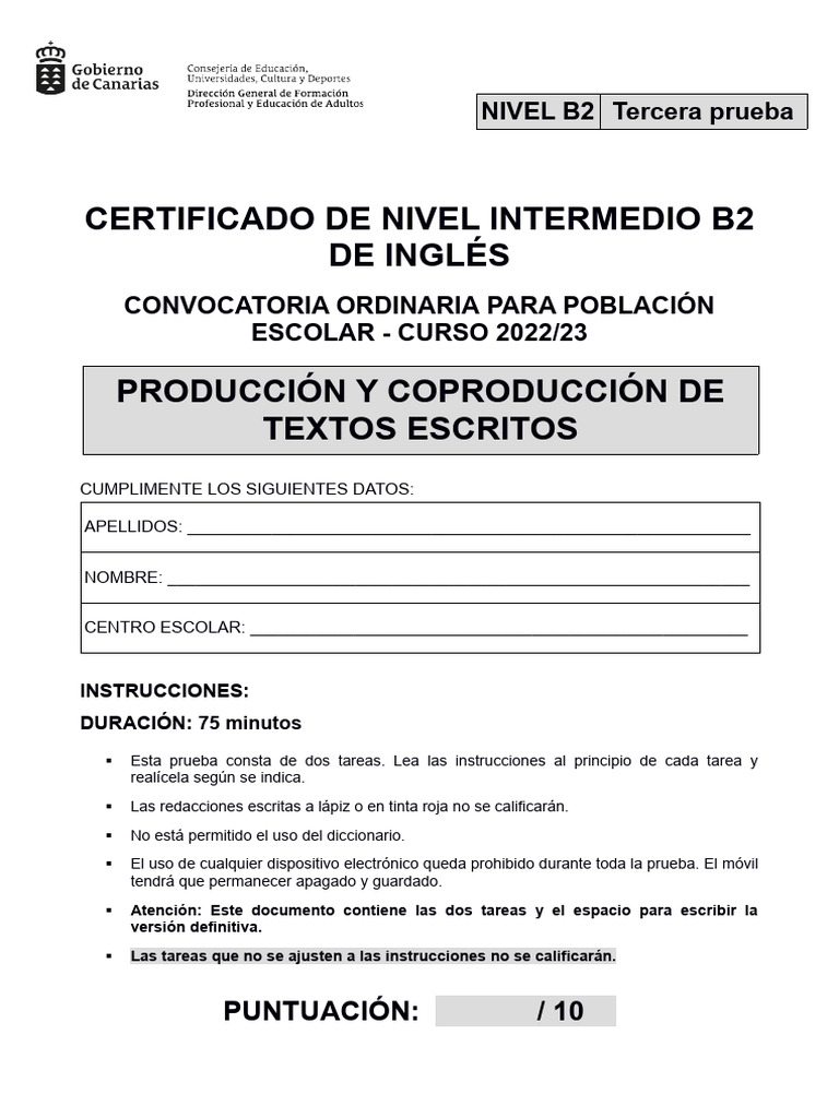 Ingles b2 Produccion Coproduccion Textos Escritos Examen | PDF