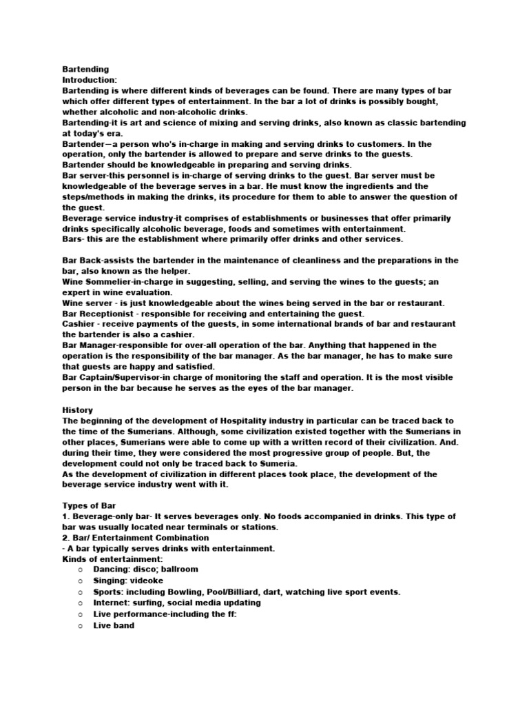 Bartending Chapter 1-2 Done | PDF | Bar (Establishment) | Drink