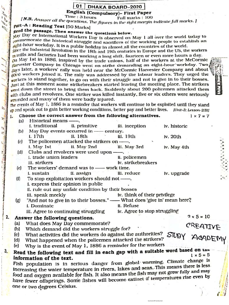 English 1st Paper Dhaka Board Exam Kit | PDF