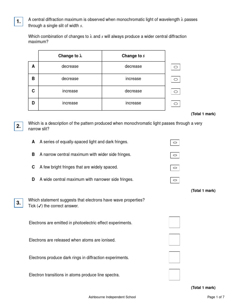 Single Slit Revision | PDF | Diffraction | Electron