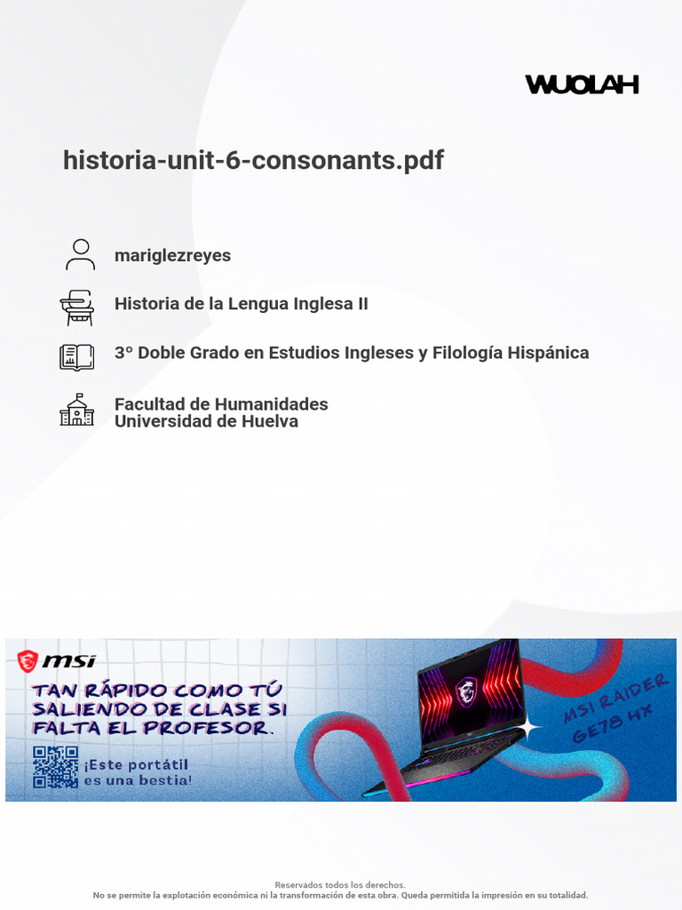 Wuolah Free Historia Unit 6 Consonants | PDF | Consonant | English Language