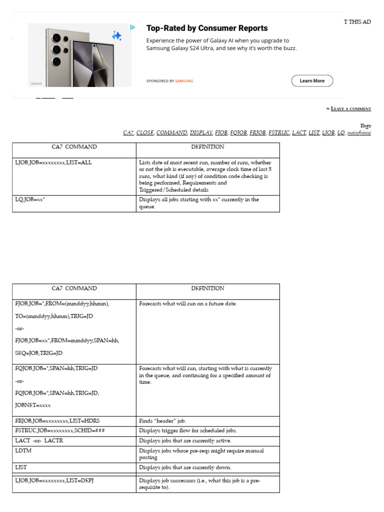 CA7 Mainframe Commands Overview | PDF | Computing | System Software