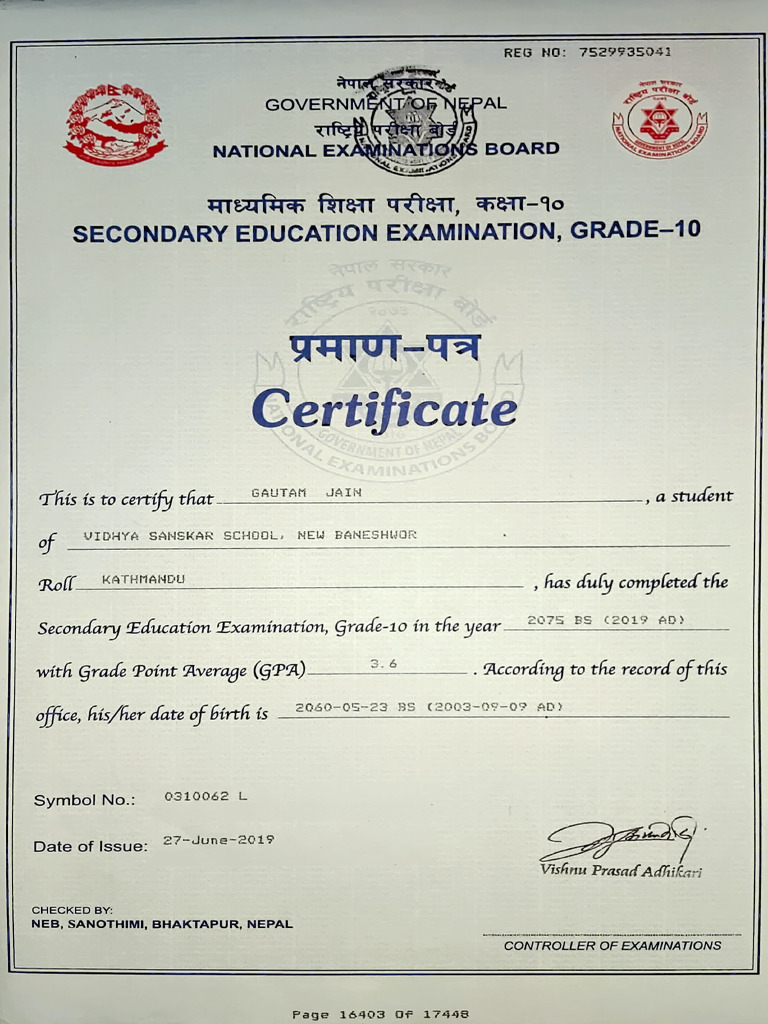10th Marksheet & Certificate | PDF | Adolescence | Secondary Education