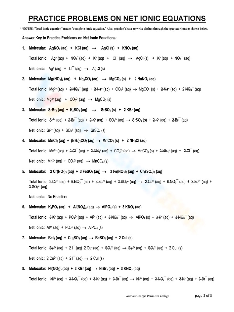 Practice Problems On Net Ionic Equations | PDF