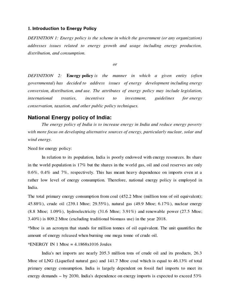 Unit 4a - Detailed Energy Policy | PDF | Energy Development | Energy ...