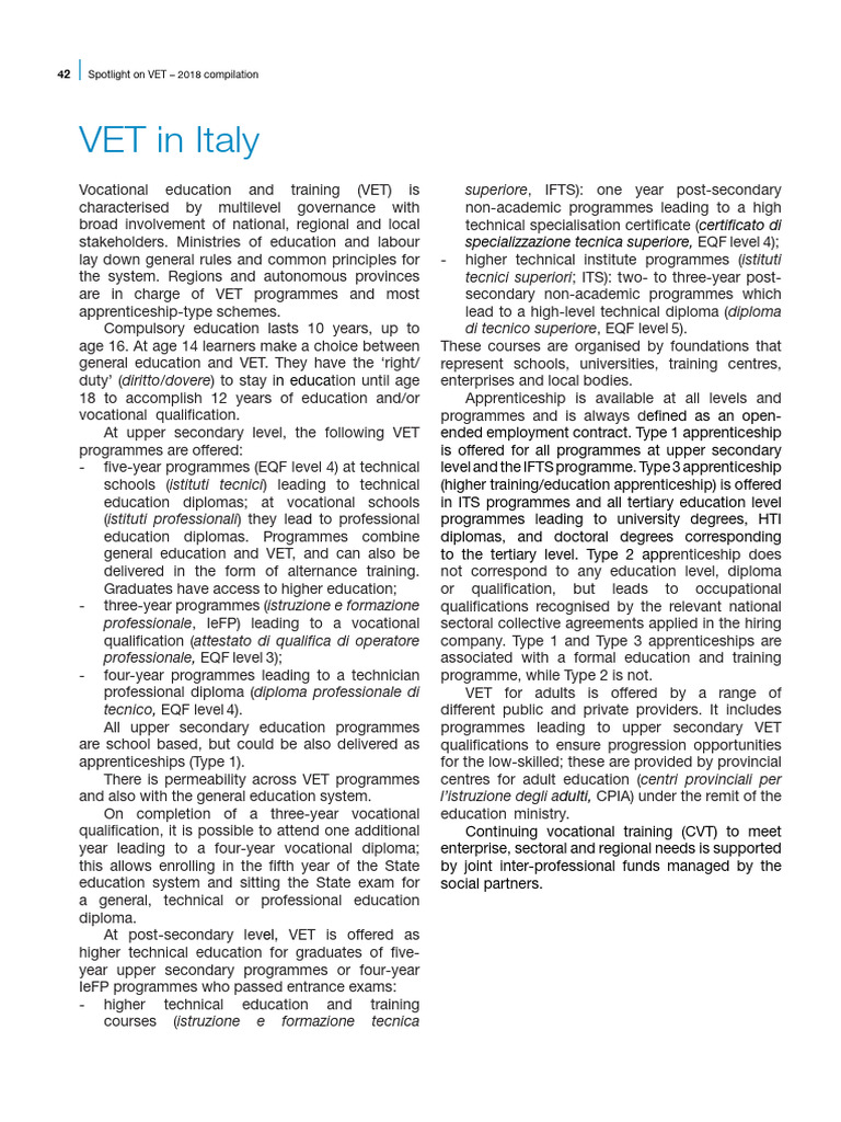 VET in Italy | Download Free PDF | Vocational Education | Apprenticeship