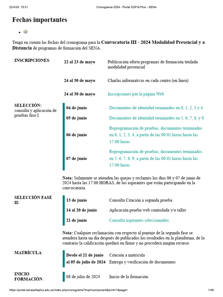 Cronograma 2024 - Portal SOFIA Plus | PDF | Documento de identidad