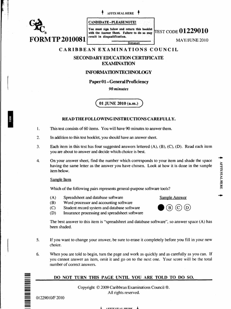 CSEC I.T. June 2010 Paper 1 | PDF