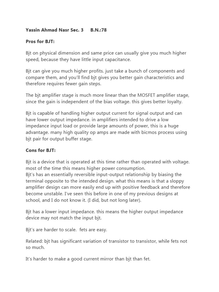 BJT Vs FET | PDF | Amplifier | Bipolar Junction Transistor