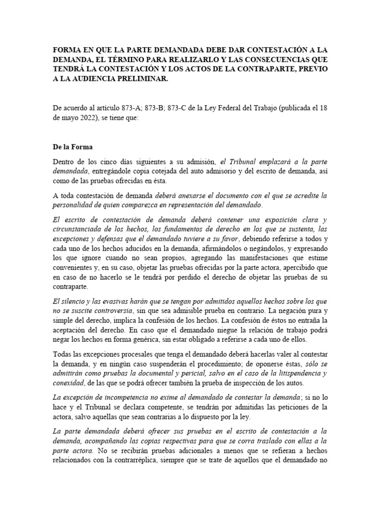 Articulo 873 LFT | PDF | Demanda judicial | Reconvención