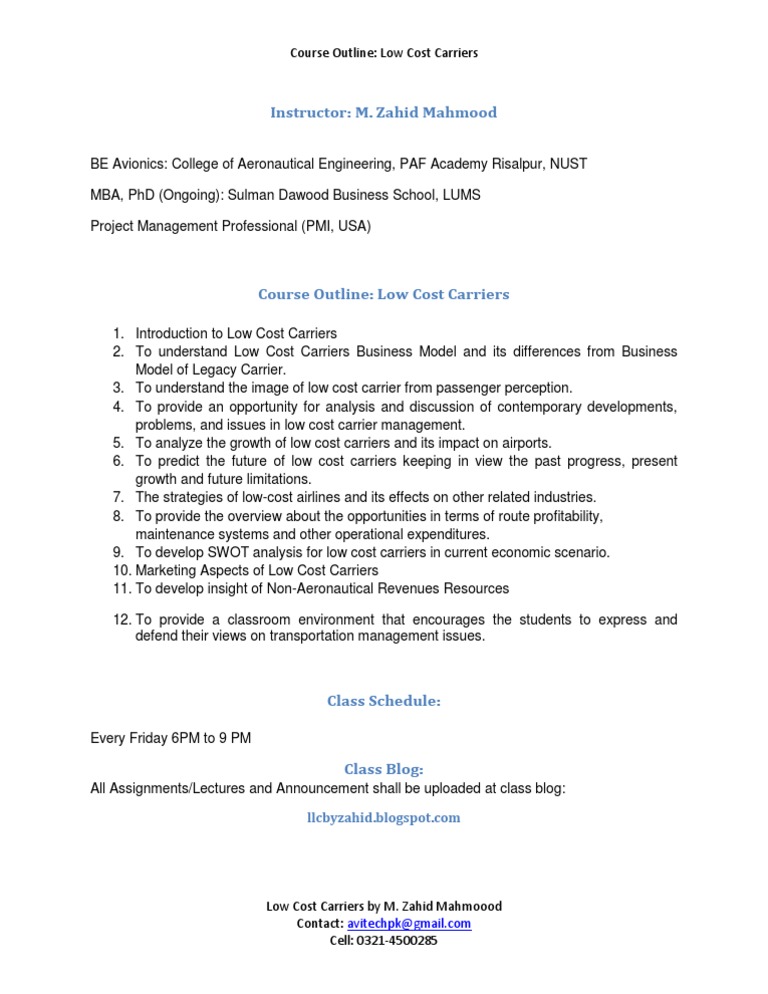 Low Cost Carriers Course Outline | PDF