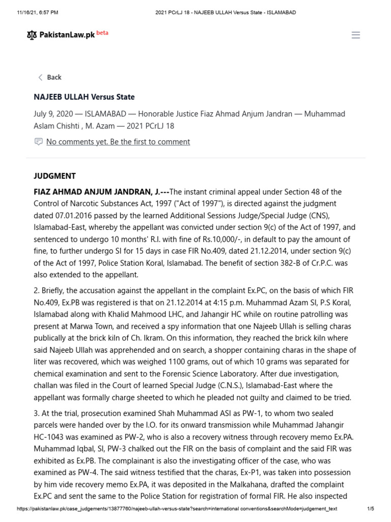 2021 PCRLJ 18 - Najeeb Ullah Versus State - Islamabad | PDF | Juvenile Delinquency | Prosecutor