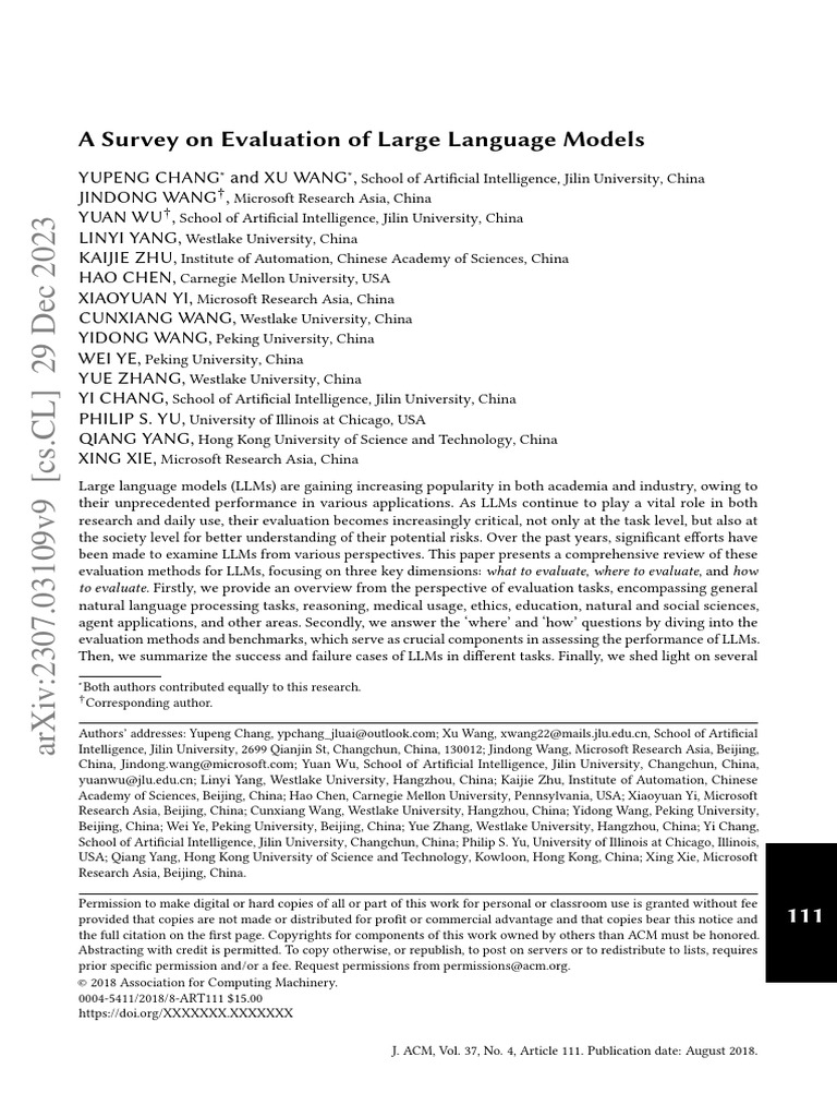 A Survey On Evaluation of Large Language Models | Download Free PDF | Cross Validation ...