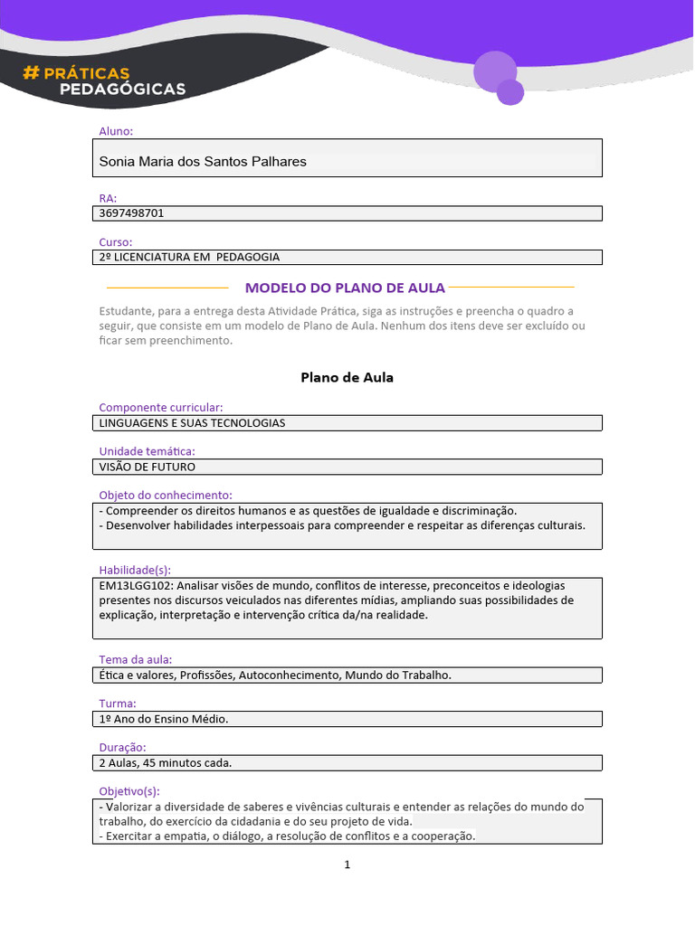 Plano De Aula Projeto De Extensão Pdf Pedagogia Educação Em Artes