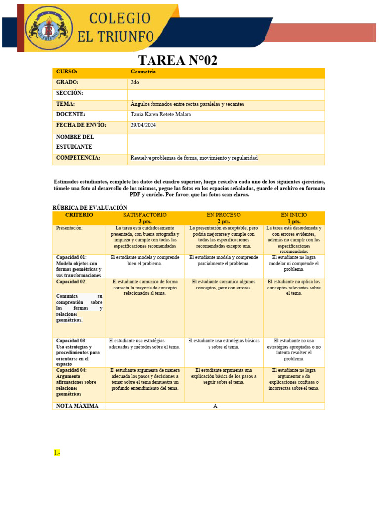 2do Tarea 2 Anguloformadoentrerectas | PDF | Geometría | Cognición