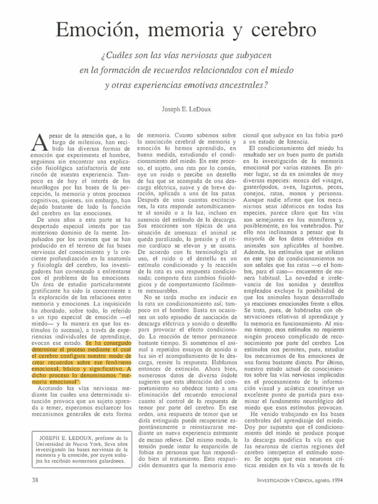 3 - Emociones Le Doux | PDF | Las emociones | Temor