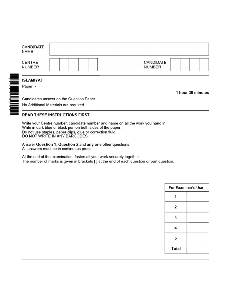 Islamiat Exam Instructions | PDF | Monotheism | Monotheistic Religions