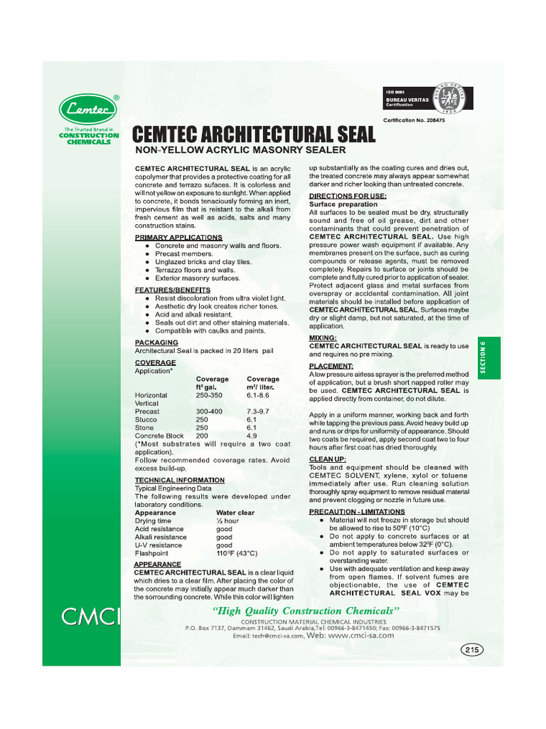 Cemtec Architectural Seal | PDF