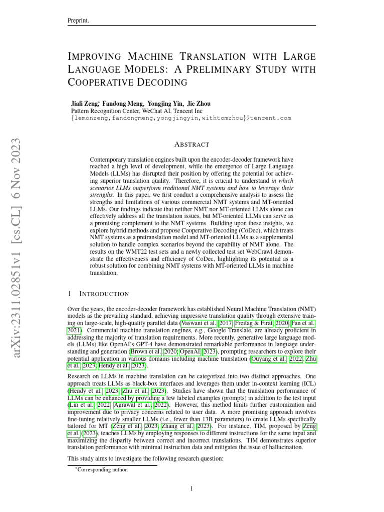Improving Machine Translation With Large Language Models - A Preliminary Study With Cooperative ...