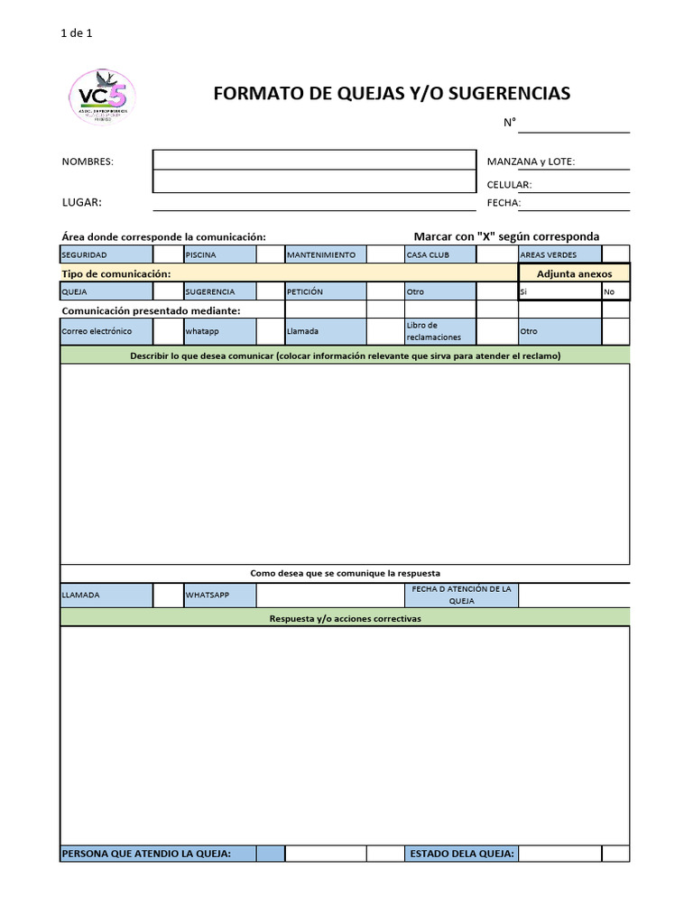 Formato de Quejas y Sugerencias | PDF