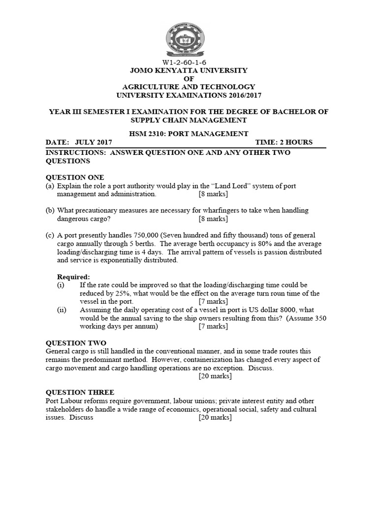 Port Management Exam 2016/2017 | PDF | Port | Cargo