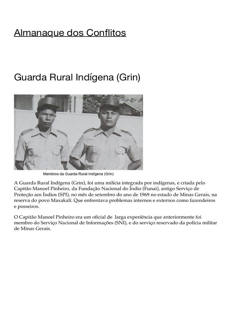 Guarda Rural Indígena (Grin) - Almanaque Dos Conflitos | PDF | Brasil