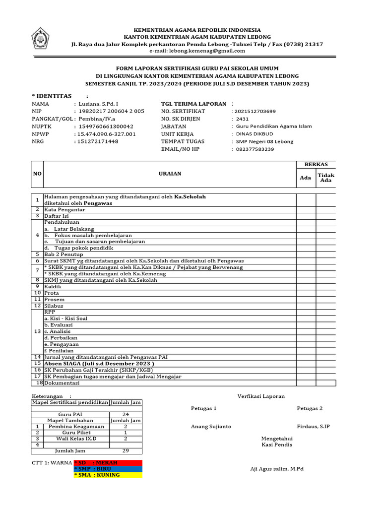 Verifikasi Laporan TPG Semester | PDF