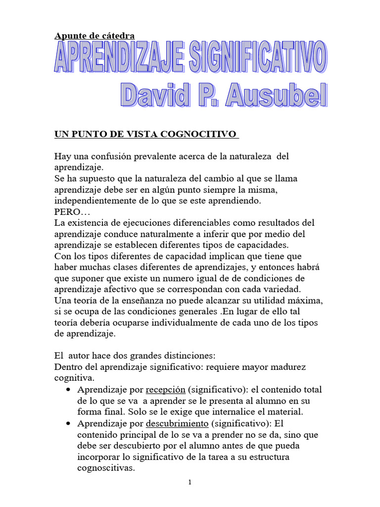Aprendizaje Significativo Ausubel 1 | PDF | Aprendizaje | Concepto