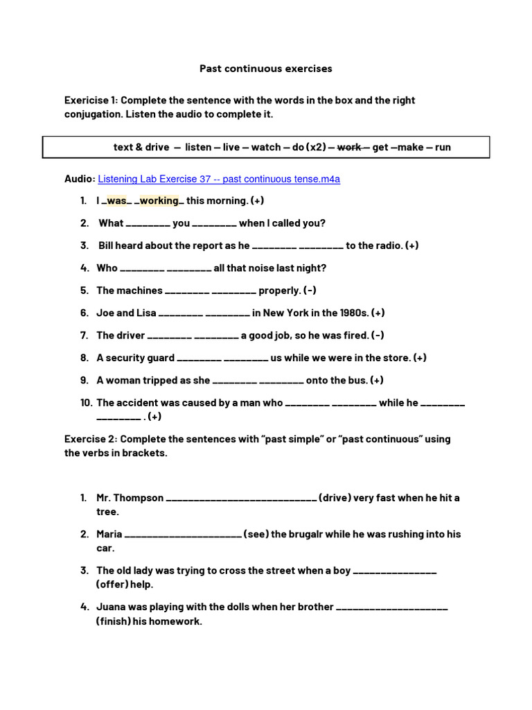 Ejercicios Past Continuous | PDF