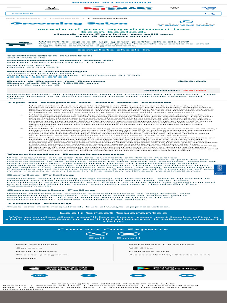 Grooming Booking Confirmation | PDF