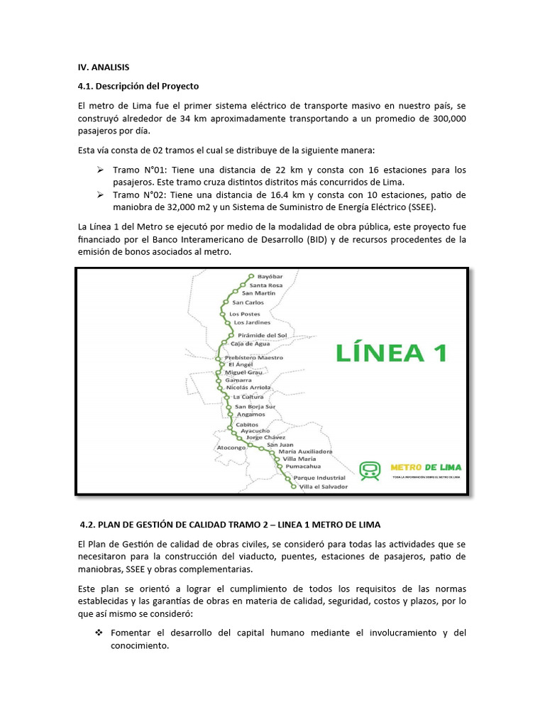 Plan de Calidad Línea 1 Metro Lima | PDF | Calidad (comercial ...