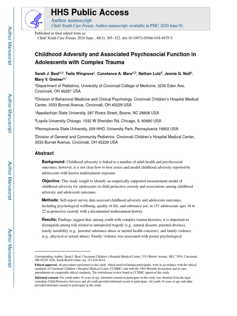 Childhood Adversity and Associated Psychosocial Function in | PDF ...