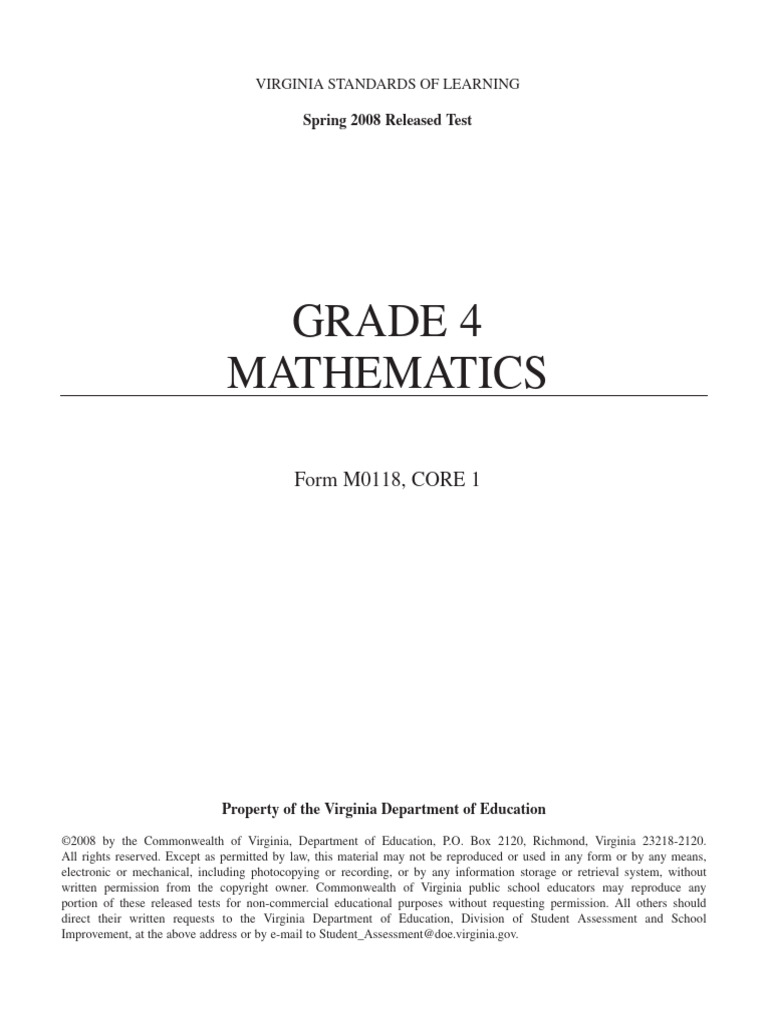 Grade 4 SOL 2008 | PDF | Gallon | Mathematics