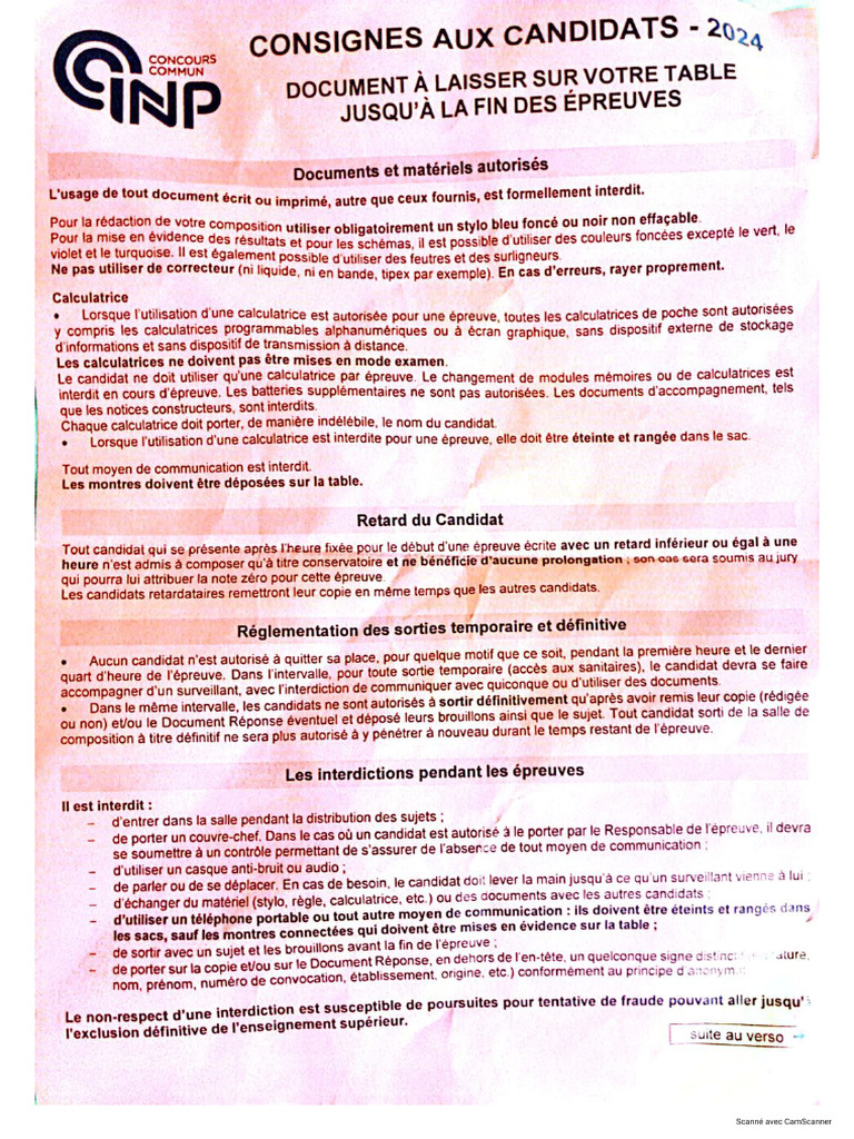 Consignes Ccinp | PDF