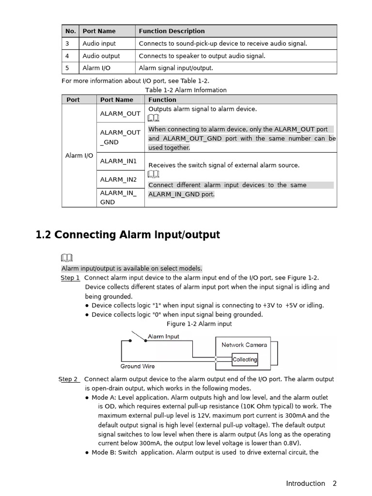 User Manual Dahua Technology IPC HFW5241E Z12 Alarm1 2 | PDF | Input/Output | Electrical Circuits