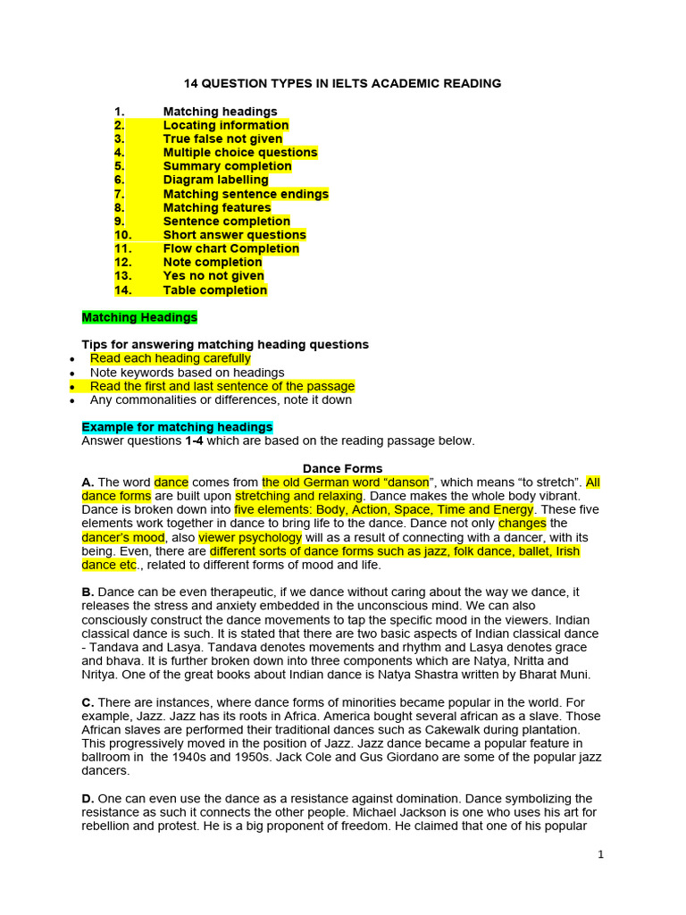 1-IELTS Academic Reading Matching Headings-WITH ANSWERS | PDF | Money ...
