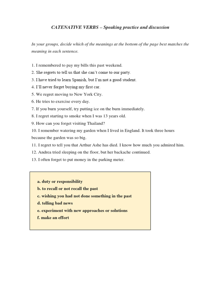 Catenative Verbs | PDF | Language Arts & Discipline | Art