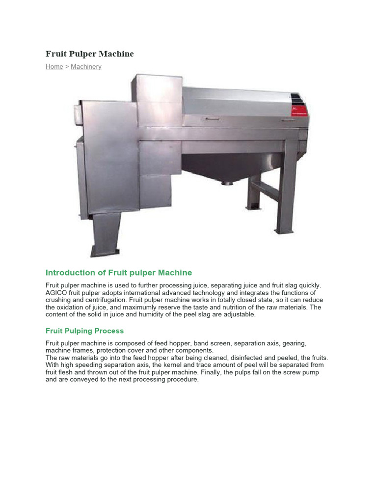 Fruit Pulper Machine | PDF | Computers | Technology & Engineering