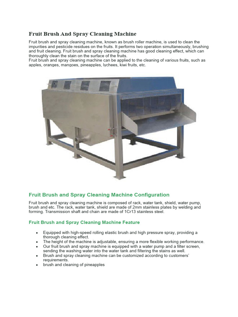 Fruit Brush and Spray Cleaning Machine | PDF