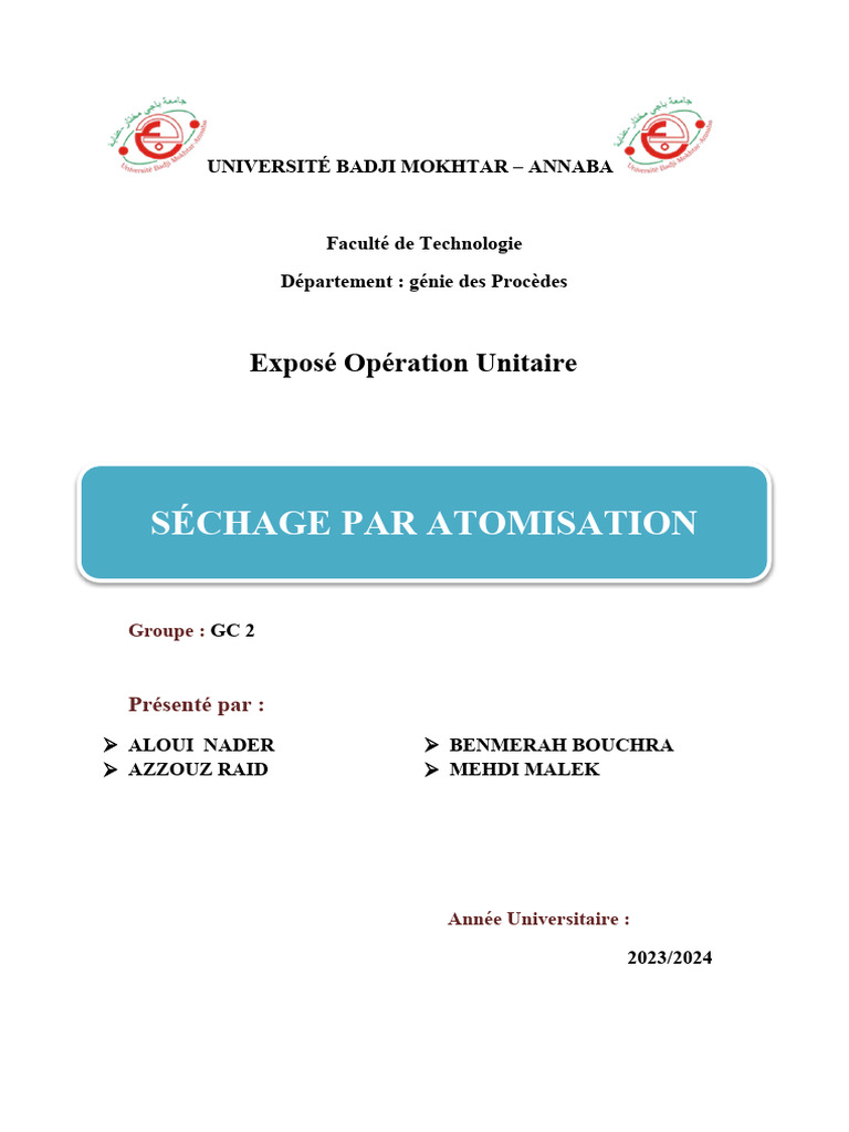 Séchage par Atomisation : Historique et Fonctionnement | PDF | Pression ...